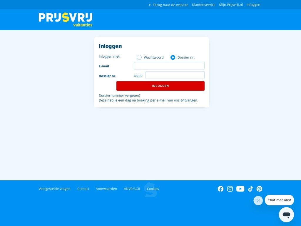 Inloggen bij Prijsvrij – Inloggen Bij